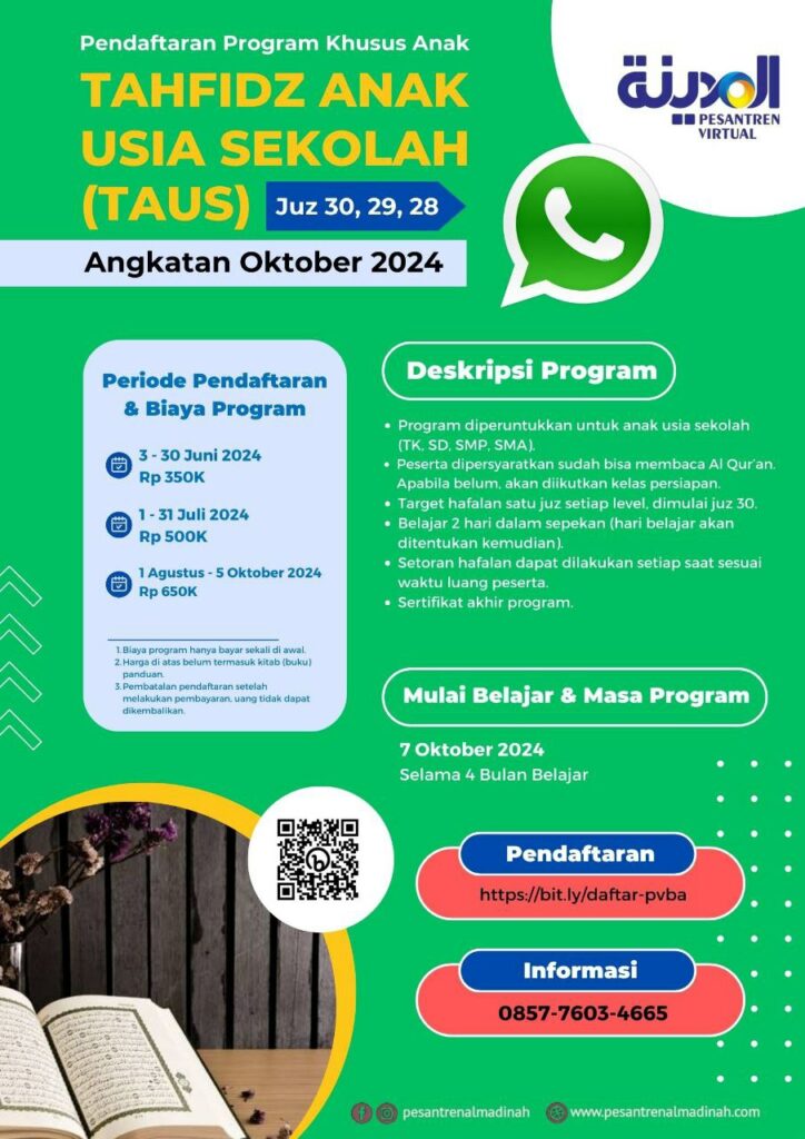 Pendaftaran Program Tahfidz Anak Usia Sekolah (TAUS) Angkatan Oktober 2024 - Pesantren Virtual ...